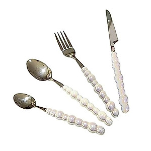 Europe Fashion Pearl Cutlery Set Stainless Steel Creativity Knife Gift Spoon Handle Ceramic Fork Tableware Set Flatware