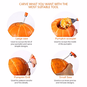 BESTonZON 4 Pack Pumpkin Carving Kit - Heavy Duty Stainless Steel Pumpkin Carving Tools for Kids and Adults Halloween Creative Carving