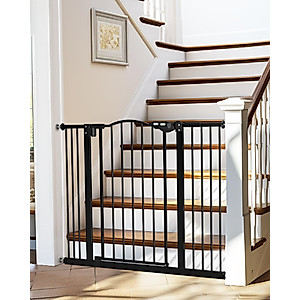 InnoTruth 39.6” Dog Gate for Stairs & Doorways, 30" Tall Baby Gate Pressure Mount Pet Gates, Easy Step Auto Close Both Sides Walk Thru Child Gate, Dual-Lock Safety Design and One-Hand Opening, Black