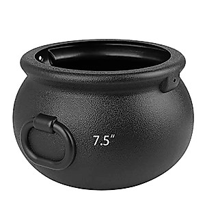 GLOCAMPING 7.5” Black Plastic Candy Cauldron Kettle, Plant Pot, Candy Holder, Halloween Party Favor Decoration