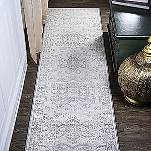 JONATHAN Y MDP108B-28 Modern Vintage Moroccan Traditional Floral Indoor Area-Rug Country Easy-Cleaning Bedroom Kitchen Living Room Non Shedding, 2 X 8, Light Gray