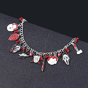 Blingsoul Classic Horror Movie Charm Bracelet For Women - Chaki Merchandise Halloween Jewelry for Women Men | [J100029] Jasun Vorhes | Red/Silver