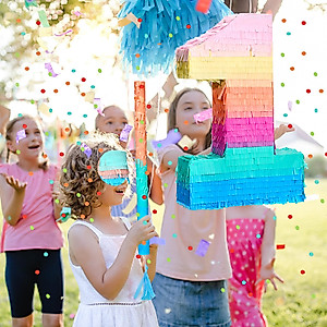 Jenaai 16 Inch Number Piñata Kids Birthday Party Macaron Piñata with Blindfold Stick and Confetti for Unicorn Birthday Wedding Baby Shower Decor(Number 1)