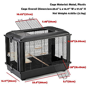 VINTEX Large Hamster Cages,Small Animal Habitat for Large Siberian Hamster, Gerbils, Little Rabbits, Includes 5 Pack Hamster Toys and Habitat Accessories, Measures 24" L x 14" W x 17" H (Black Cage)