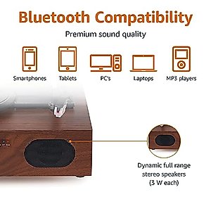 Amazon Basics Turntable Record Player with Built-in Speakers and Bluetooth, Desktop, Black