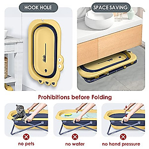 BEBEROAD PETS Pet Bathtub Collapsible Pet Bath Tub Height Adjustable Portable Dog Cat Bathing Tub for Small Medium Pets-Foldable Pet Shower Tub with Drainage Hole, Yellow, 23.6 x 12.6 x 8.3 Inches