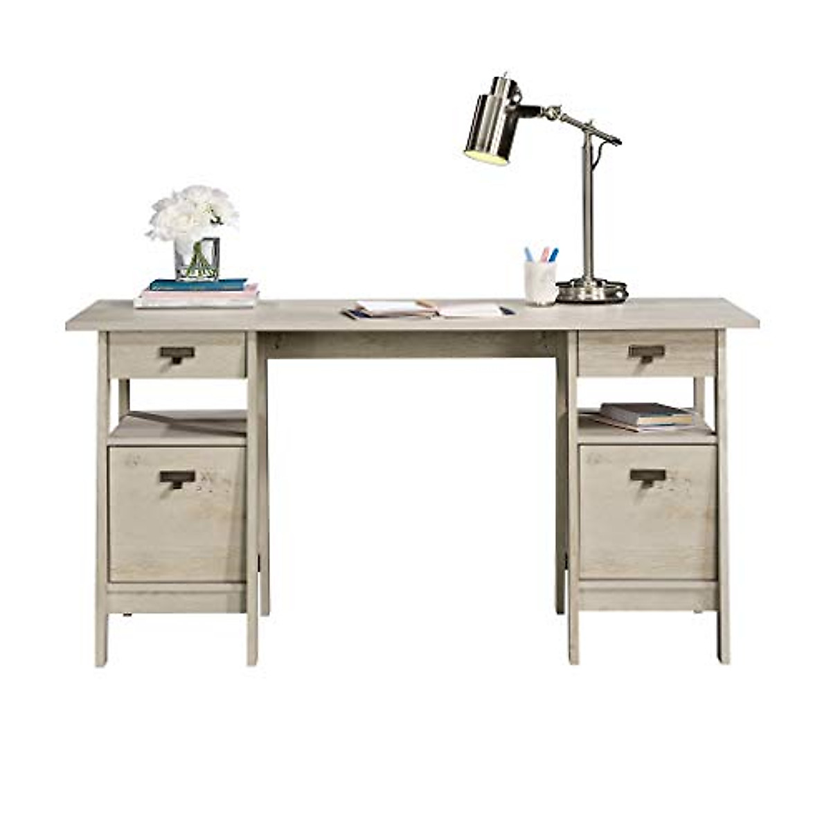 Sauder Trestle Executive Trestle Desk, Chalked Chestnut finish