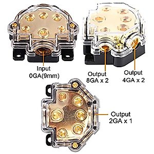 VonSom 5 Way Power Distribution Block, 1x 0 Gauge in, 2/4/8 Gauge Out Amp Power Distribution Ground Distributor Connecting Block for Car Amplifier Audio Splitter (2 Pieces)