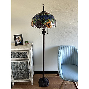 enjoy decor lamps Tiffany Floor Lamp Red Orange Blue Stained Glass Rose Flowers Included LED Bulbs for Living Room Bedroom Office Hotel H64*W16 in