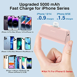 ATGIH Portable Charger for iPhone,5000mAh Ultra-Compact Small Portable Charger Compatible with iPhone 6/7/8/SE/11/XR/12/12 Pro Max/13/13 Pro Max/14/14 Pro Max/14 Plus/Airpods Series（Pink）