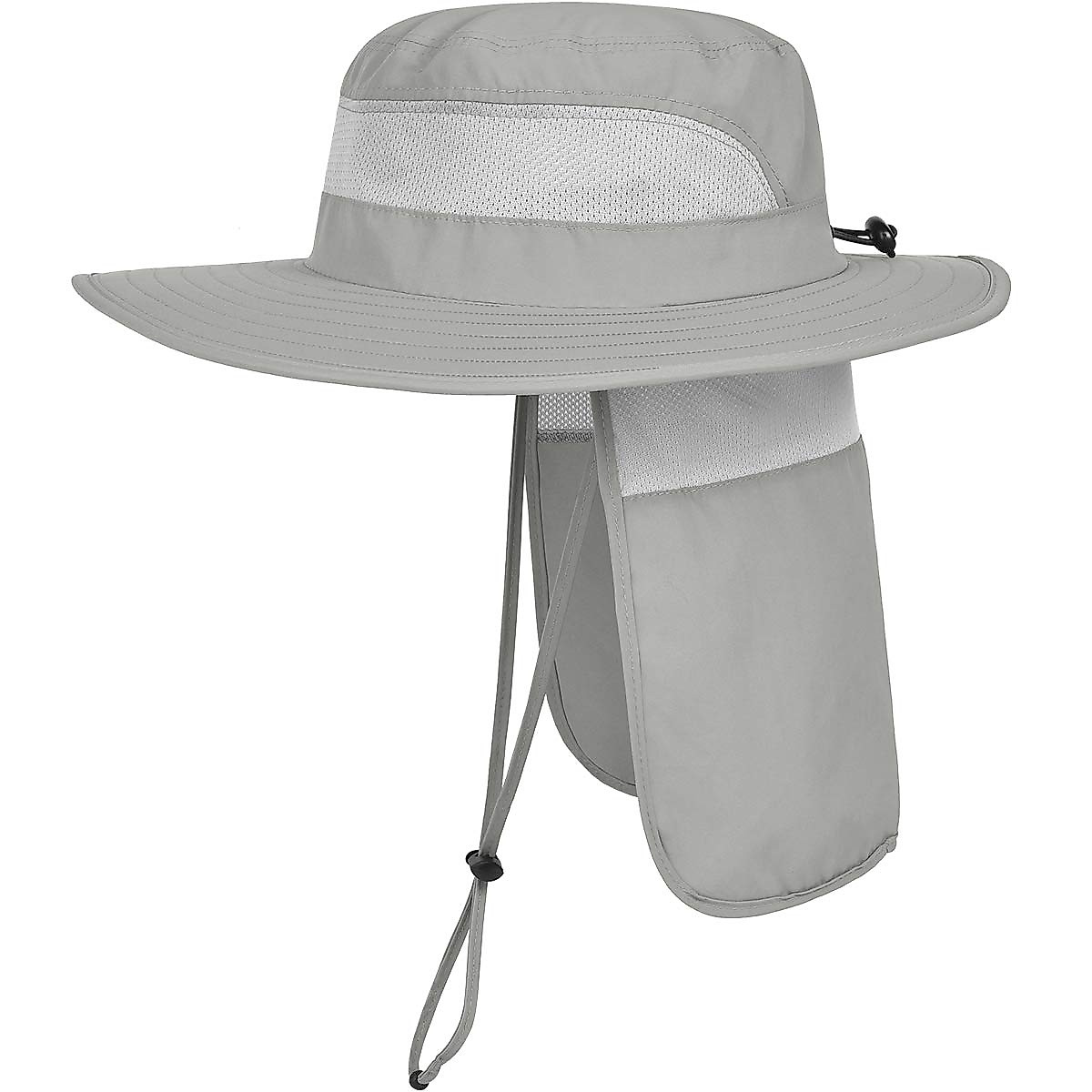 LCZTN Mens UPF 50+ Sun Protection Safari Cap Wide Brim Fishing Hiking Hat with Neck Flap for Garden Work (2 Pack-Light Grey＆Light Grey)
