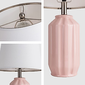 SIMPOL HOME Set of 2 Bedside Table Lamps with Linen Fabric Shades, Ceramic Base for Bedroom, Living Room, Office, Kids Nursery - Modern Nightstand, Desk, Reading, Working Lights (Bulbs Not Included)