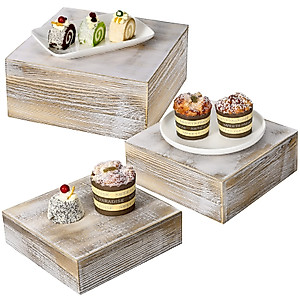3 Pcs Whitewashed Wood Square Display Stand Crate Style Cake Stand Risers for Cupcake Appetizer Dessert Rustic Cupcake Stand Stackable Display Box Riser Stands