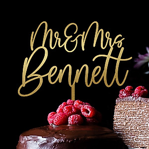 Personalized Wedding Cake Topper/Custom Script Cake Topper for Wedding or Anniversary/Customizable Cake Topper/Gold Silver
