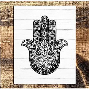 FerrisBuilt Black and White Buddha, Hamsa Hands, Mandala and Lotus Flower, Eclectic Wall Art, Boho Decor, Indie Decor - Set of (4) 8x10 UNFRAMED Prints