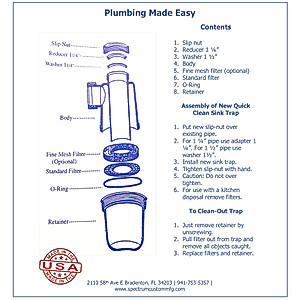 Quick Clean Sink Trap - Industrial - 1 1/2" & 1 1/4" P-Trap Replacement Upgrade | Jewelry Catcher | DIY Unclog Your Drain | No Tools Required | Bathroom/Salon Hair Catcher | Solution for Service Calls