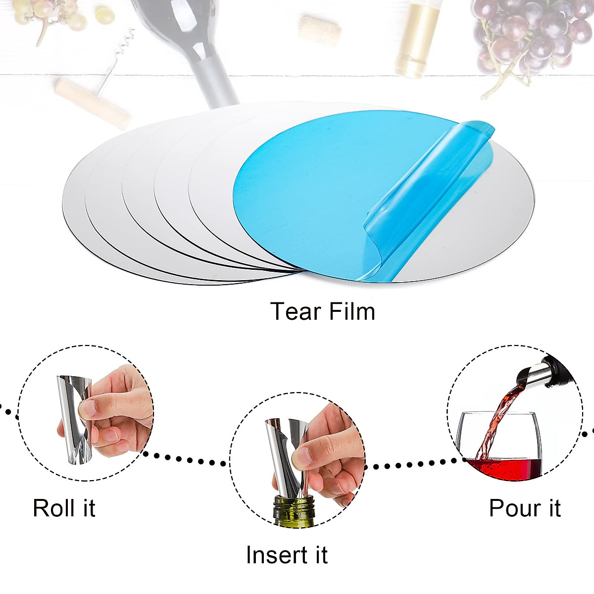 Hiceeden 200 Pack Silver Wine Pourer, Thin and Reusable Wine Pouring Disc, Drop Stoping Pour Spout for Home, Bar, Restaurant, Party