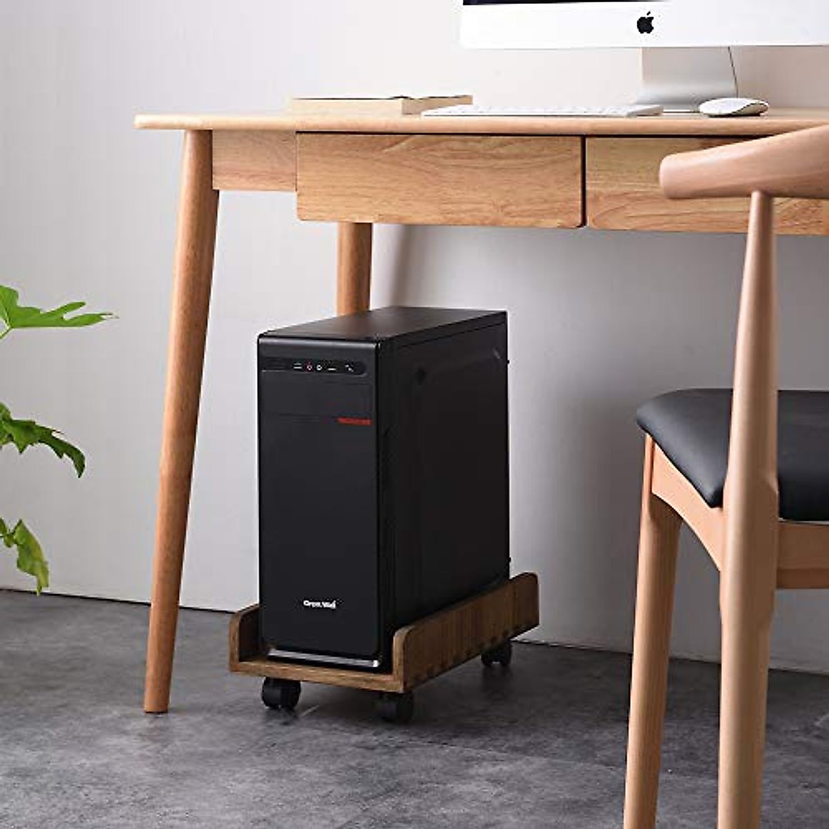 Kirigen Computer Tower Stand Cart - Heavy Duty Desktop Mobile Cart Holder for Computer Host with 4 Mute Caster Wheels - Wood Rolling ATX PC Case Rack, CPU Case Protecting Shelf (ZJJ Dark Brown)