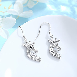 Giraffe Earrings 925 Sterling Silver Celtic Giraffe Dangle Drop Earrings Jewelry Gifts for Women Girls Girlfriend Birthday