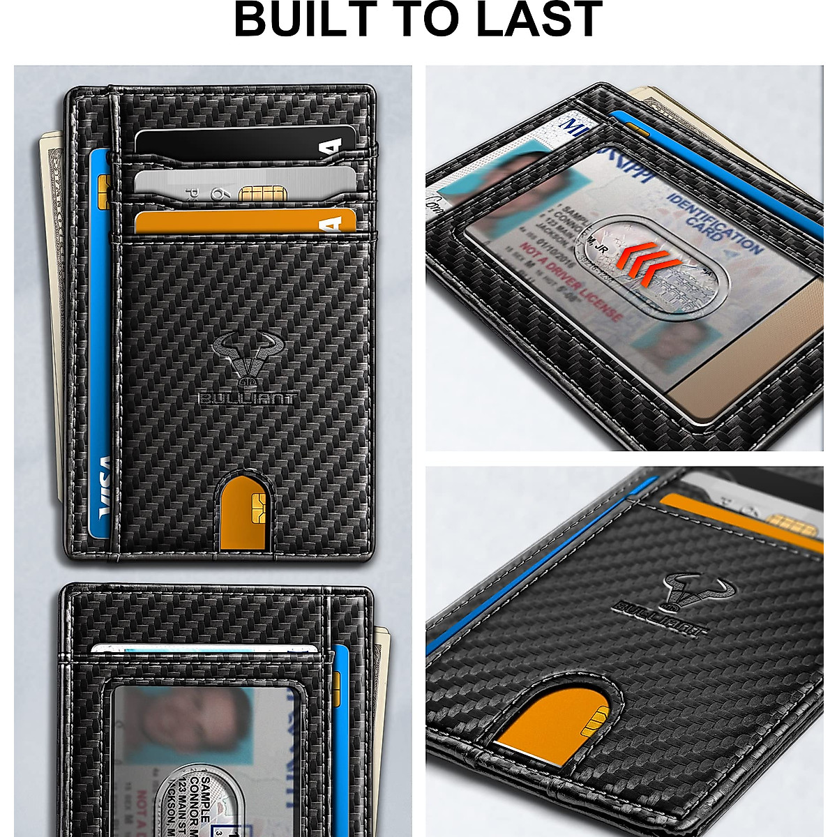 BULLIANT Slim Wallet, Skinny Minimal Thin Front Pocket Wallet Card Holder For Men 7Cards 3.15"x4.5",Gift-Boxed