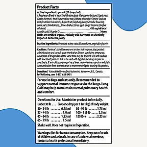 Pet Wellbeing Lung Gold for Cats - Vet-Formulated - Lung & Respiratory Immune Support, Open Airways, Easy Breathing - Natural Herbal Supplement 2 oz (59 ml)