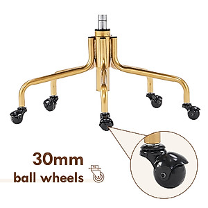 HOOLETE Velvet Desk Chair with Wheels, Modern Swivel Office Chair with Gold Base, Woven Accent Chair for Girls and Women, Vanity Chair with Back for Makeup, Black