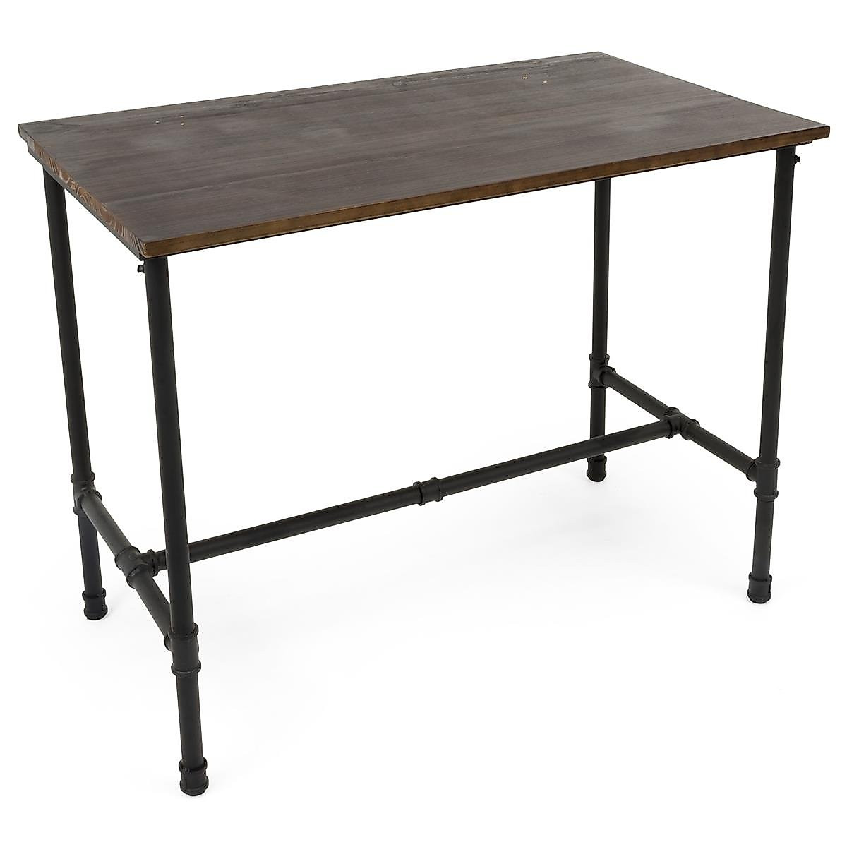 Displays2go, Pipe Display Table with Removable Shelf, Metal and Pine Wood Construction – Natural Top, Black Hardware Legs (PPLNNSTLGB)