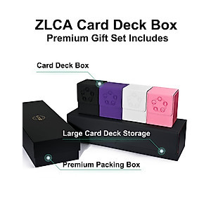 ZLCA Card Deck Box 5 In 1, Include 1600+ Premium Trading Card Storage Box with Dice Tray, and 4 PCS Card Deck Case for MTG, TCG, Sports Cards, Card Gaming Accessories Present Set (Black & Red Set)