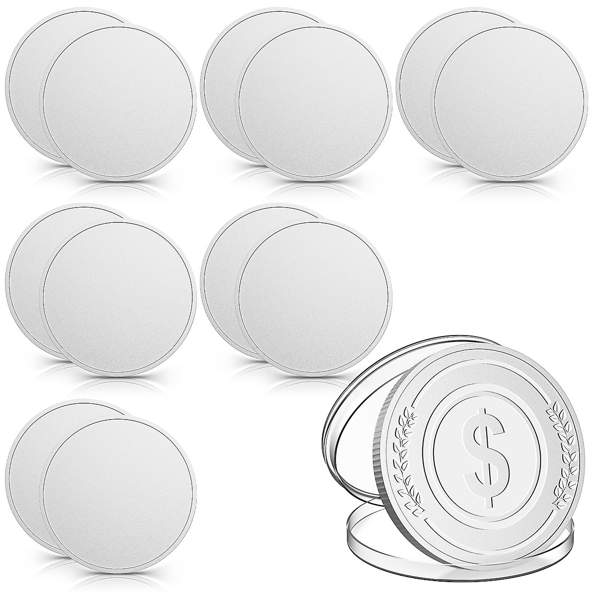 weparmeety 12 Pcs Blank Challenge Coin, Engraving Blanks Coins Threaded Edged 40 mm with Acrylic Protection Box Laser Engravable Pattern for DIY Crafts Commemorative Collection (Sliver)