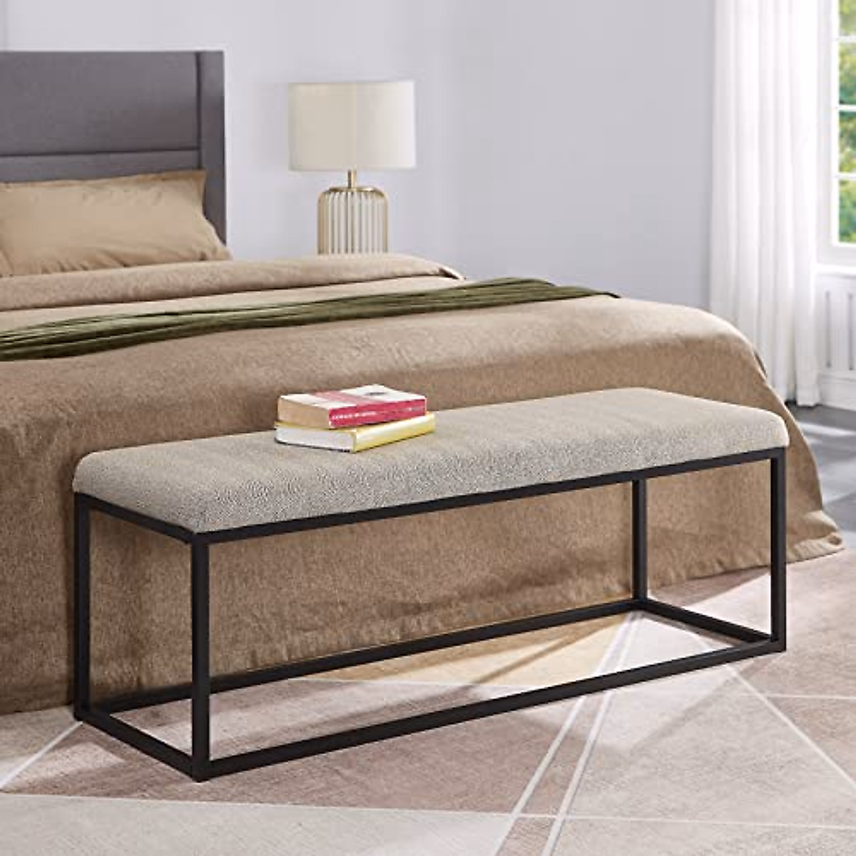 Ball & Cast Modern Upholstered Bench Entryway Bench Ottoman with Metal Frame, 48 Inch Grey