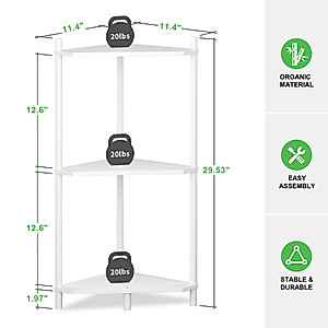 Corner Shelf Stand - 3 Tier Walnut Bamboo Small Corner Bookshelf for Office Kitchen Bedroom Plant Stand Living Room Decor Small Space (White)