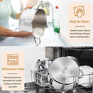 THEGA Stainless Steel Stock Pot - Large Stock Pot With Lid, Round Stock Pot With Soft-Touch Handles, Tri-ply Pasta/Chicken/Soup Pot, Stockpot For Steaming And Stewing, Dishwasher Safe, 8QT