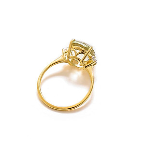 YoTreasure 3.10 Ct Green Amethyst Solid 14k Yellow Gold Ring Jewelry