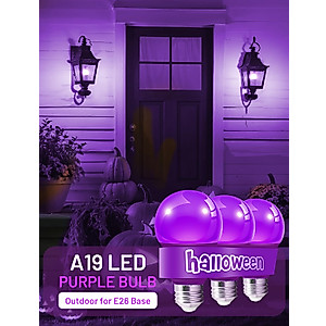 MCDYLUK LED A19 Purple Light Bulbs, 9W (60W Equivalent), E26 Base LED Purple Bulb, Non-Dimmable, Halloween Decoration, Party Decoration, Porch, Front Door, Home Lighting, Holiday Lighting, Pack of 3