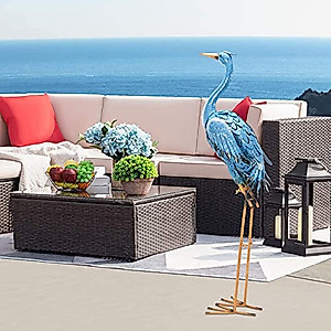 Nacome Large Standing Blue Metal Crane Garden Statue- Indoor/Outdoor Heron Garden Animal Sculpture for Home,Garden,Patio,Backyard,PorchYard Bird Art,Lawn Ornament Decoration,36.6inch Gift