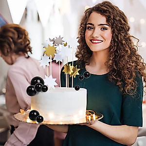 30 PCS Balls Cake Topper DIY Cake Insert Toppers Ball Cake Picks Cupcake Topper for Birthday Party Baby Shower Wedding Cake Decoration（Black）