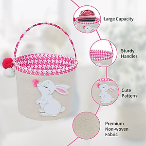 Cute Basket Storage, Empty Canvas Basket Bin with Handles, Collapsible Storage Organizer, Large Foldable Bucket Bags for Boys & Girls, Clothes, Toys, Gift Baskets…