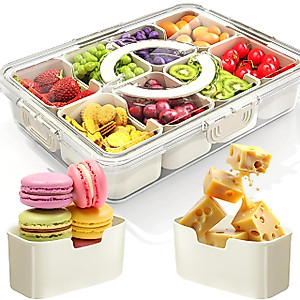 Snackle Box Container, Divided Serving Tray With Lid for Snack, Fruit Storage Containers for Fridge, You Can Use Snack Containers for Charcuterie - Fruit Tray for Picnic, 8 Compartment Snack Box