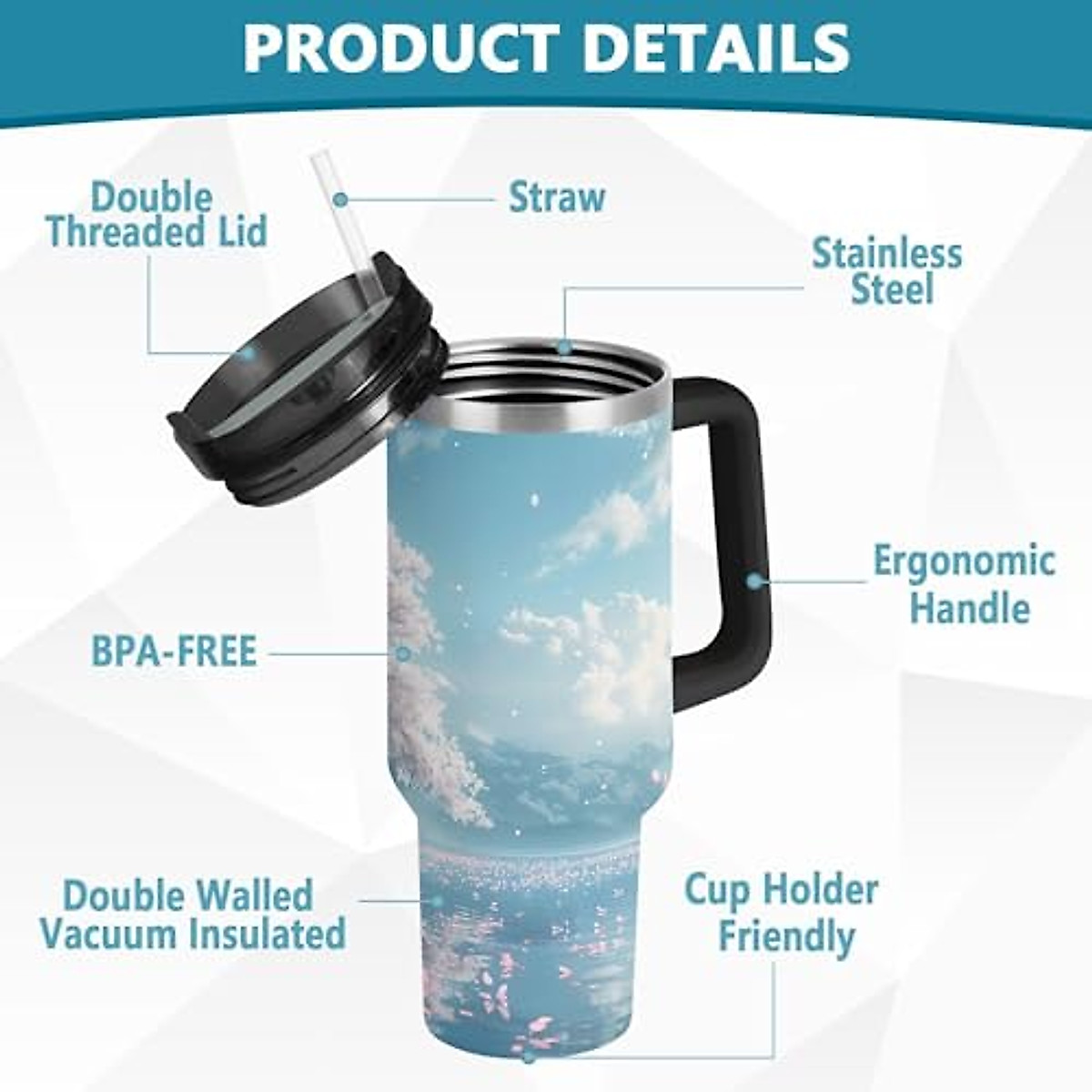 FRCSDIY Lakeside Tree Insulated Tumbler with Handle and Straw Lid,30oz Leakproof Stainless Steel Cup BPA-Free Water Bottle