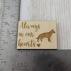 Always in Our Hearts with German Shepherd Dog - Memorial Refrigerator Magnet, Engraved Wood 2" x 1.5" Keepsake Gift