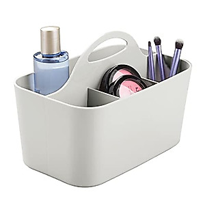 mDesign Small Plastic Shower/Bath Storage Organizer Caddy Tote with Handle for Dorm, Shelf, Cabinet - Hold Soap, Shampoo, Conditioner, Combs, Brushes, Lumiere Collection, Light Gray