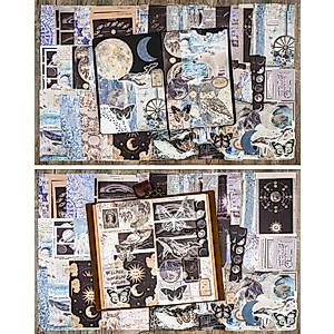 Knaid 200 Pieces Vintage Ephemera Bundle Junk Journal Kit Scrapbook Supplies Paper Sticker Material Pack for Art Journaling Bullet Journals Planners Collage Decoupage Crafter Gifts (Black & Blue)