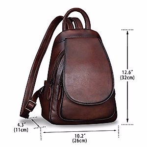 Genuine Leather Backpack for Women Vintage Handmade Casual Knapsack Small Rucksack Satchel (Coffee)