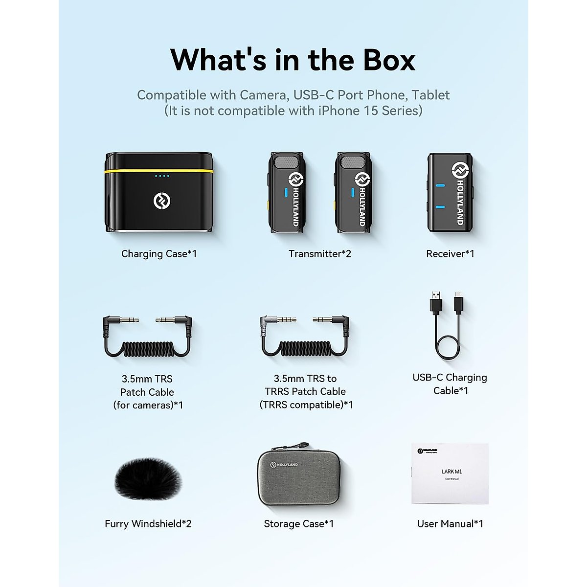 Hollyland Lark M1 Wireless Lavalier Microphone with Noise Cancellation, 656ft Transmission,8H Battery Life, Compact Wireless Lapel Microphone System for DSLR Cameras/iPhone/Android/Live Streaming