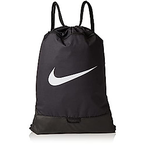 Nike Brasilia Training Gymsack, Drawstring Backpack with Zipper Pocket and Reinforced Bottom, Black/Black/White