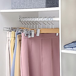 Nature Smile Solid Wooden Skirt Pants Hangers 20 Pack,Premium Wood Bottom Shorts Hangers for Slacks Trousers with Larger Adjustable Anti-Rust Clips (Natural)