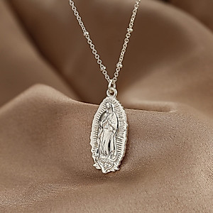 Ascona Our Lady of Guadalupe Mother Virgin Mary Necklace Gold/Silver Pendant Necklace For Women La Virgen mothers day gifts (silver)