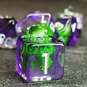 Sage's Portal Animal Familiars Resin DND Dice Set Polyhedral Dice Set for Dungeons and Dragons RPG Pathfinder Tabletop TTRPG (Green Frog)