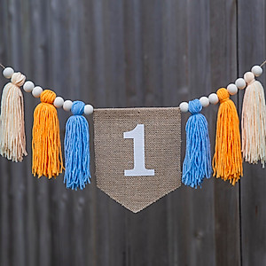 Burlap 1st Birthday Banner - First High Chair Garland, Boho 1st Birthday Decorations, 1st Birthday Face Tassel Banner, Boy Cake Smash Garland, Tassel Bunting, 1st Birthday Photo Booth Props