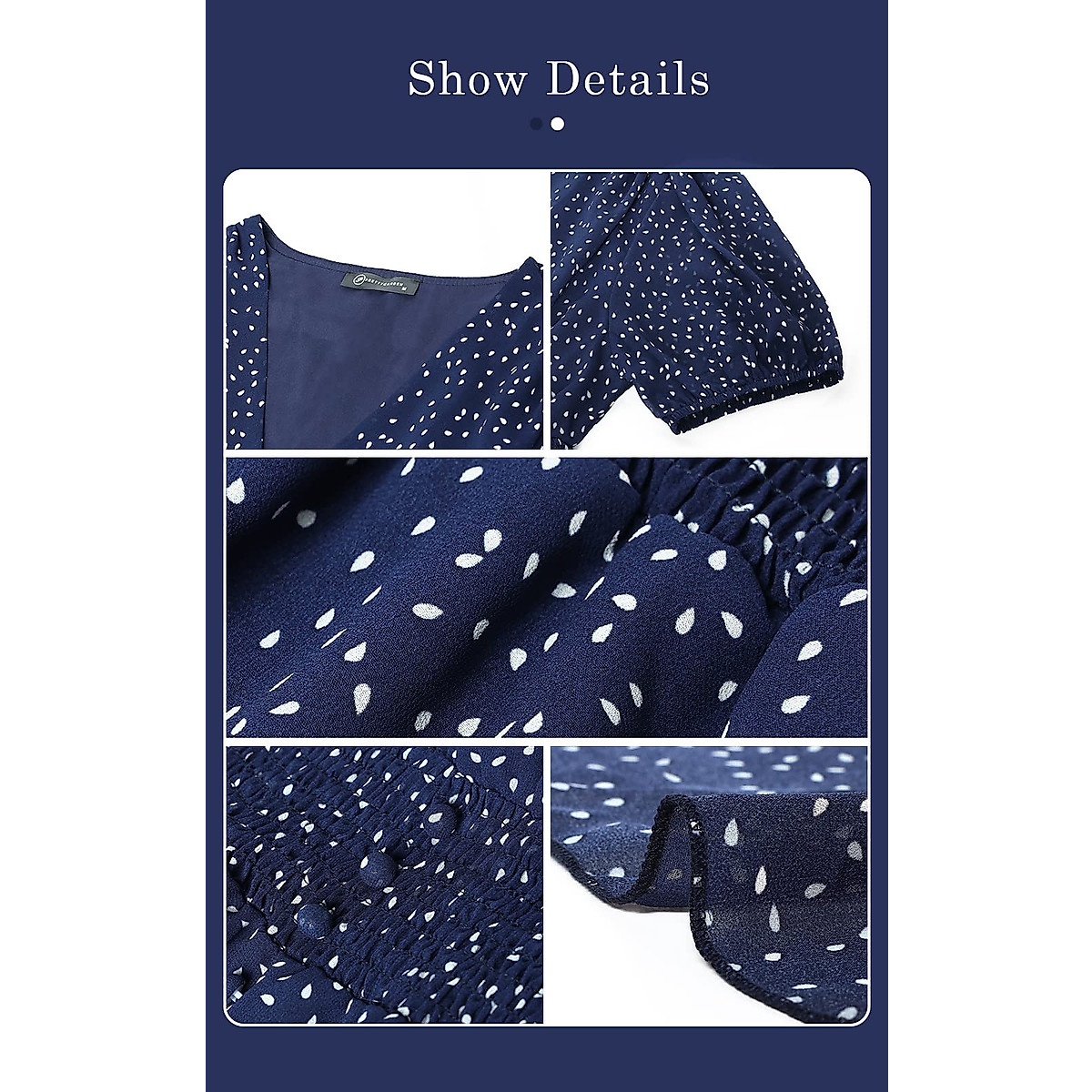 PRETTYGARDEN Puff Sleeve Floral Easter Dress for Women High Low Hem Wrap V Neck Summer Dress Smocked Waist Flowy Midi Dress (Bright Blue, Large)